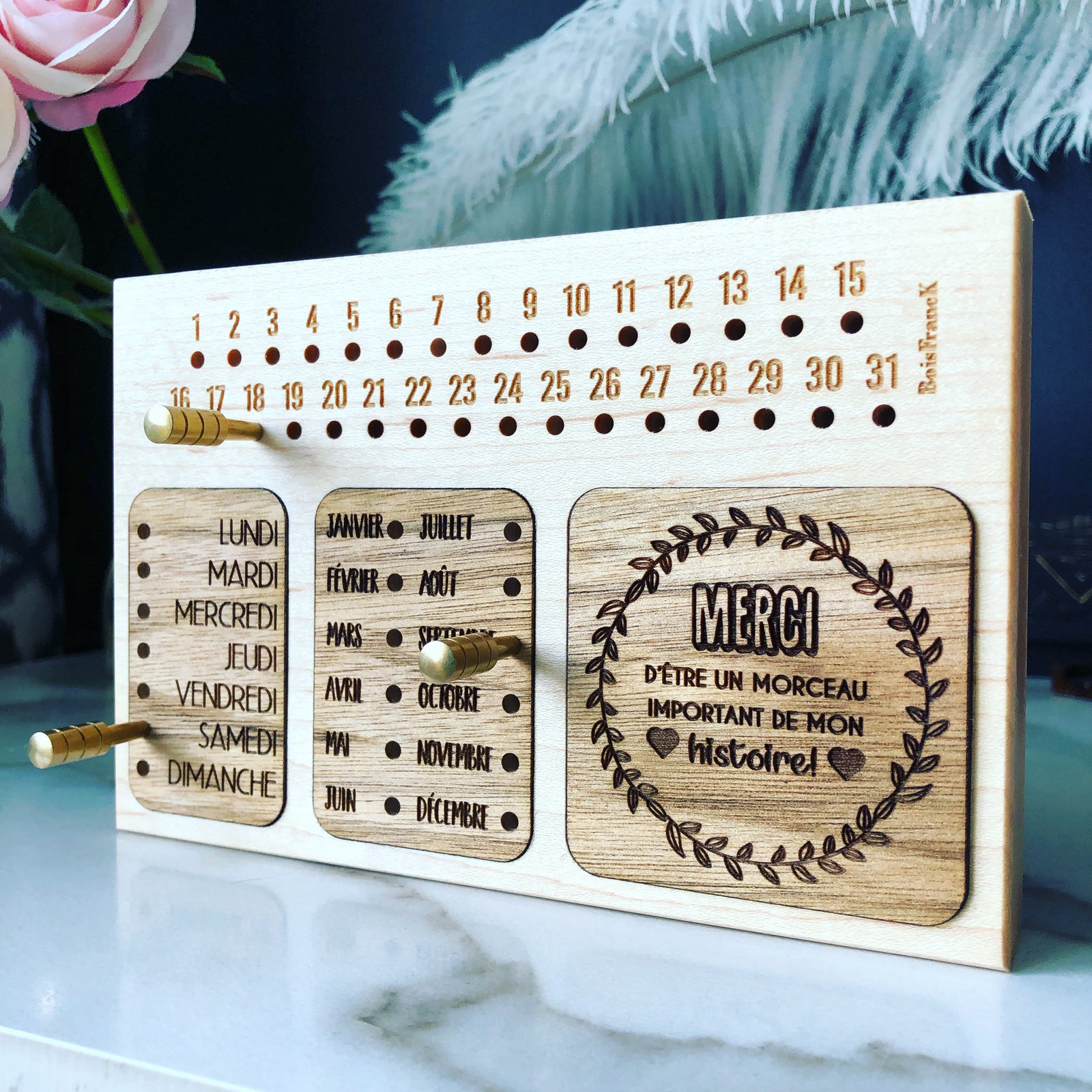 Calendrier perpétuel en bois personnalisé-BoisFrancK